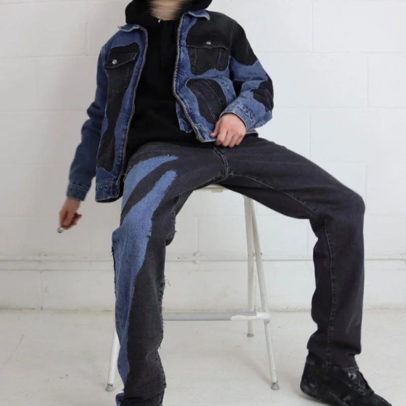 DiZNEW Custom Two Piece Set Jeans Sets Sand-washed Denim Sets Patchwork ...