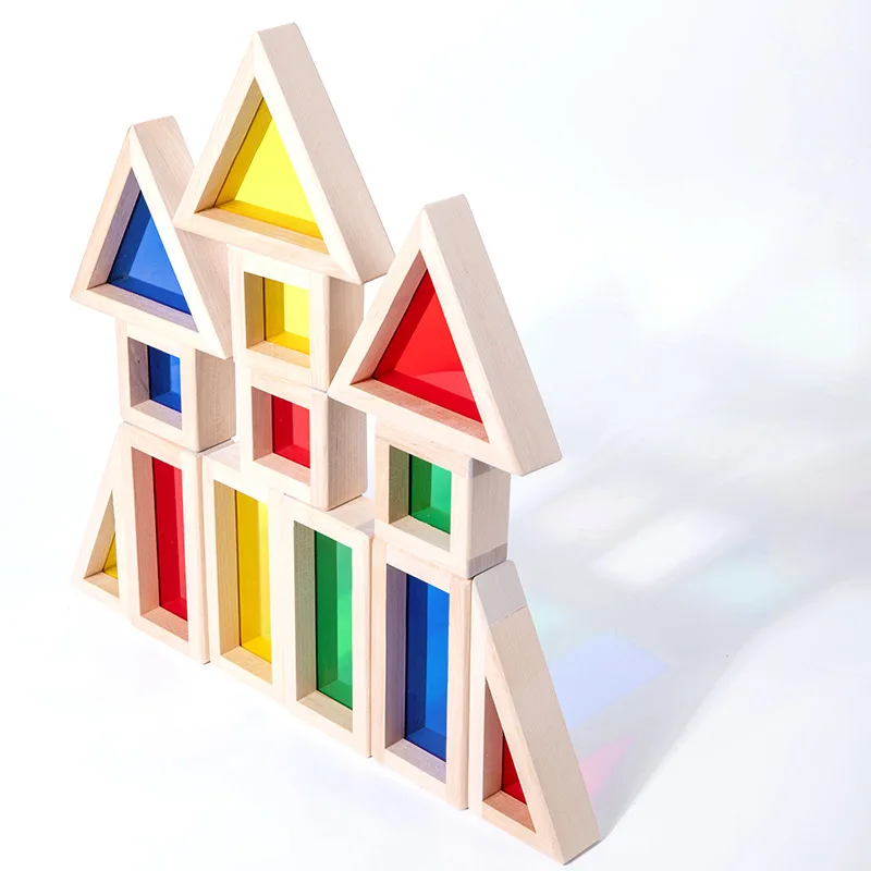 Large Rainbow Sensory Blocks 20 Pcs Wooden Toys For Toddlers Play On ...