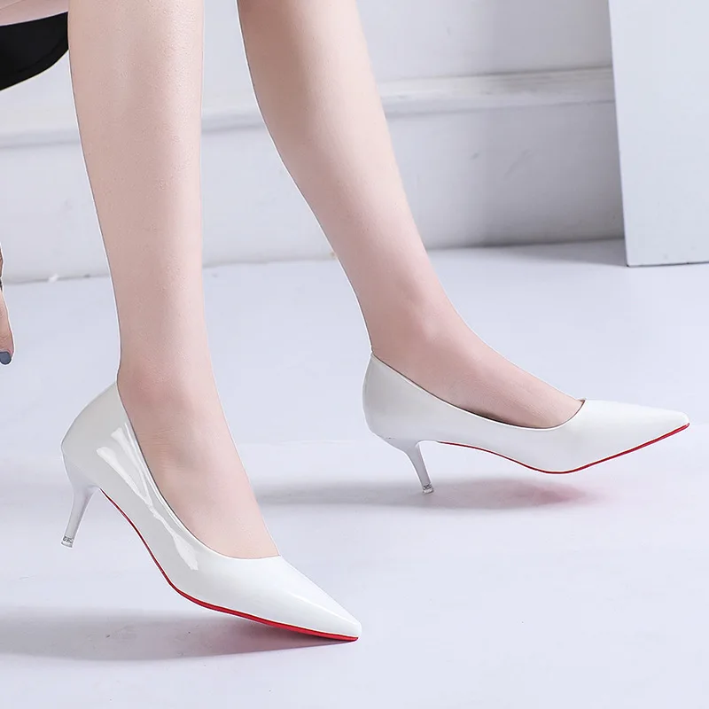Simple Solid Color Pointy High Heel Patent Leather Wedding Light Mouth ...
