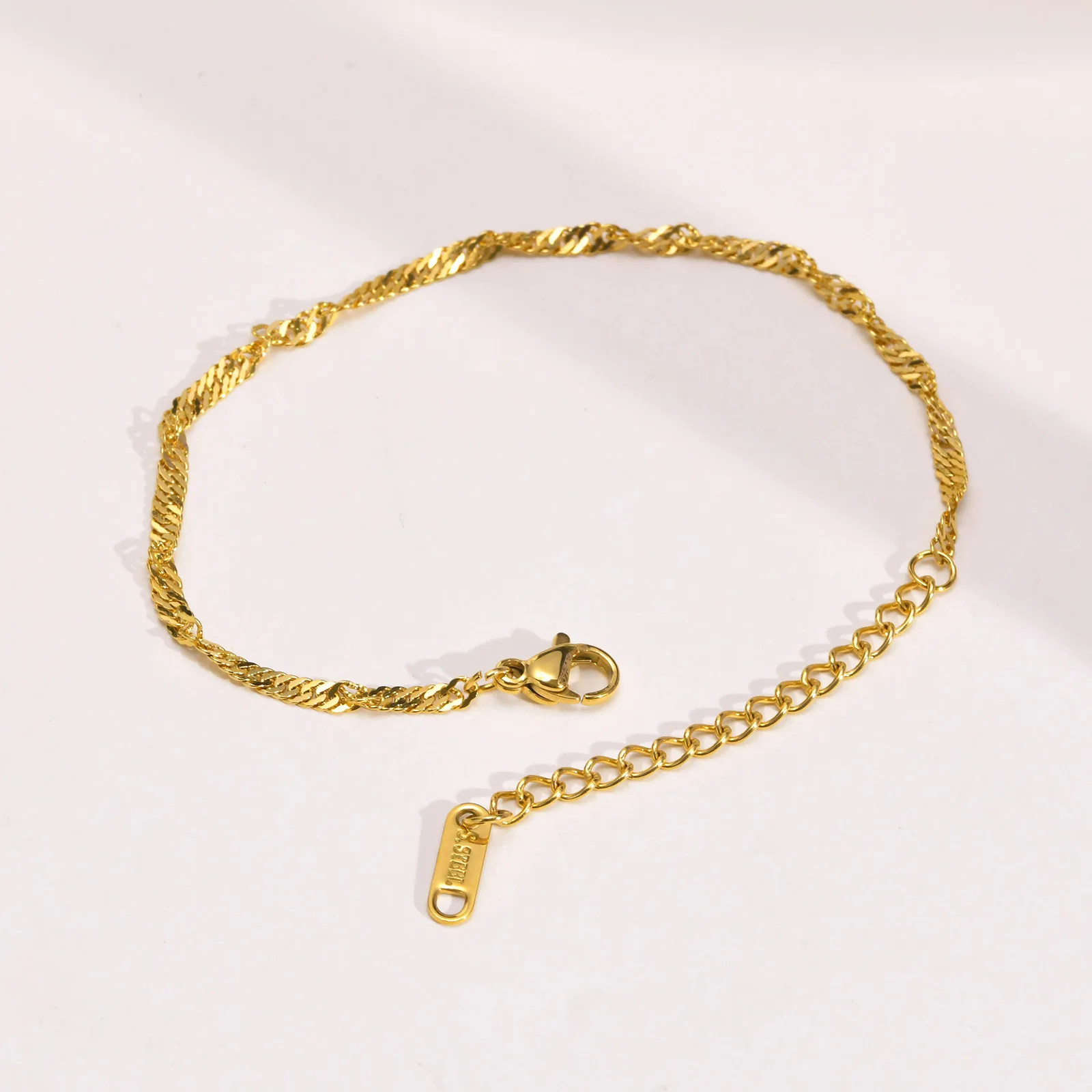 High End 18K PVD Gold Plated Shiny Water Ripple Chain Stainless Steel ...