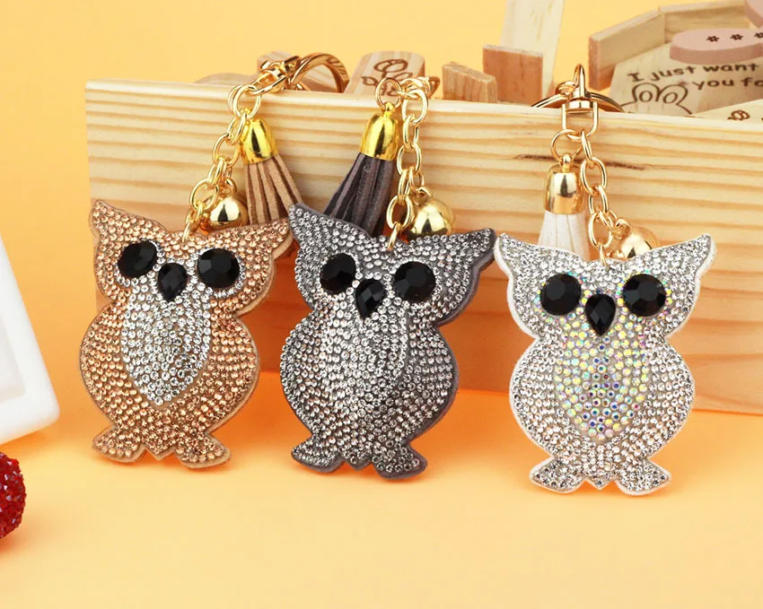 Cute Fashion Animal Owl Key Rings Bling Crystal Rhinestone Key Chains ...