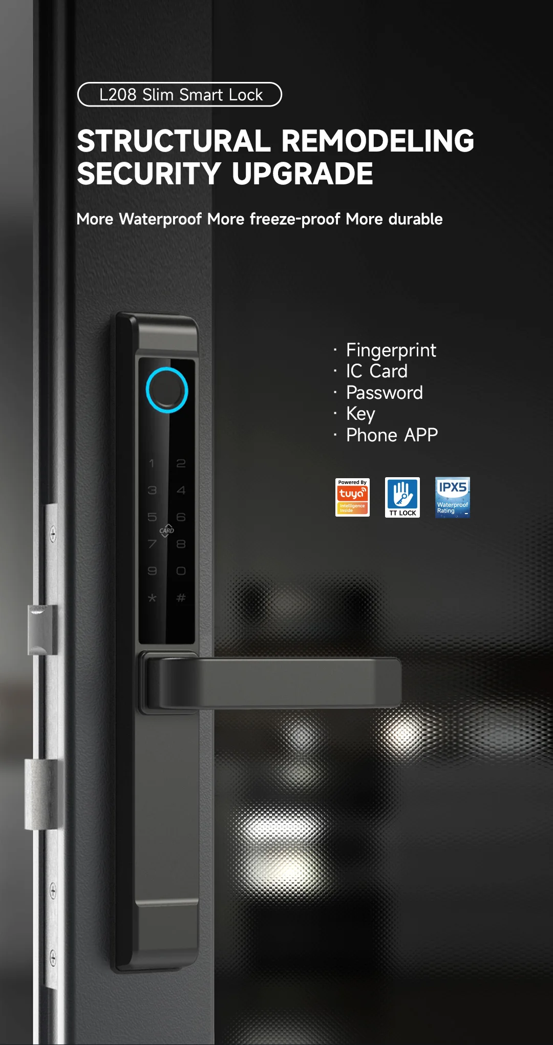 Aluminum Smart Door Lock with Tuya TTLOCK WiFi Fingerprint Password ...
