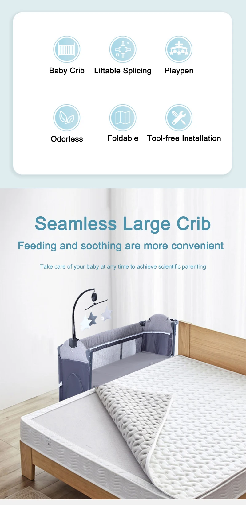 Modern Baby Bassinet Cot Adjustable Height Portable Folding Playpen ...