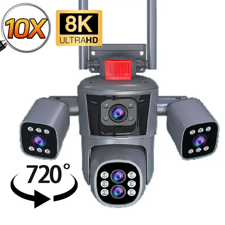 8K Outdoor Four-Lens Three Screens 10x Optical Zoom Cctv Wifi Wireless 16mp Ptz 360-Degree Ip ...