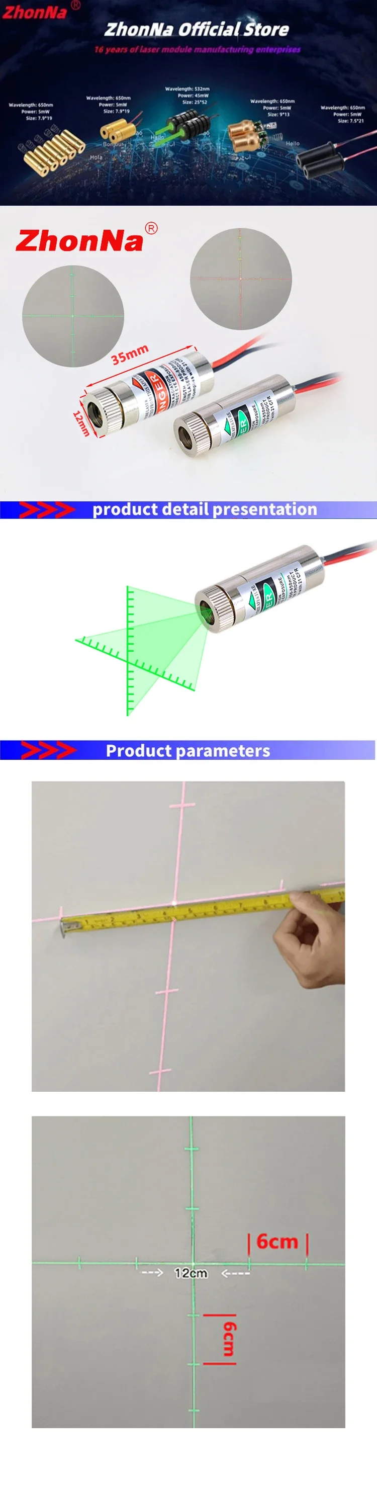 10mw Calibrated Cross Scale Laser Module with Red & Green Light