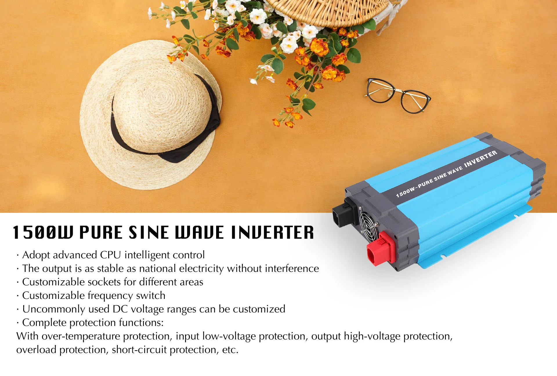 Pure Sine Wave Off Grid Solar Inverter 1500w 12v 24v 48v Solar Generator Battery Management ...