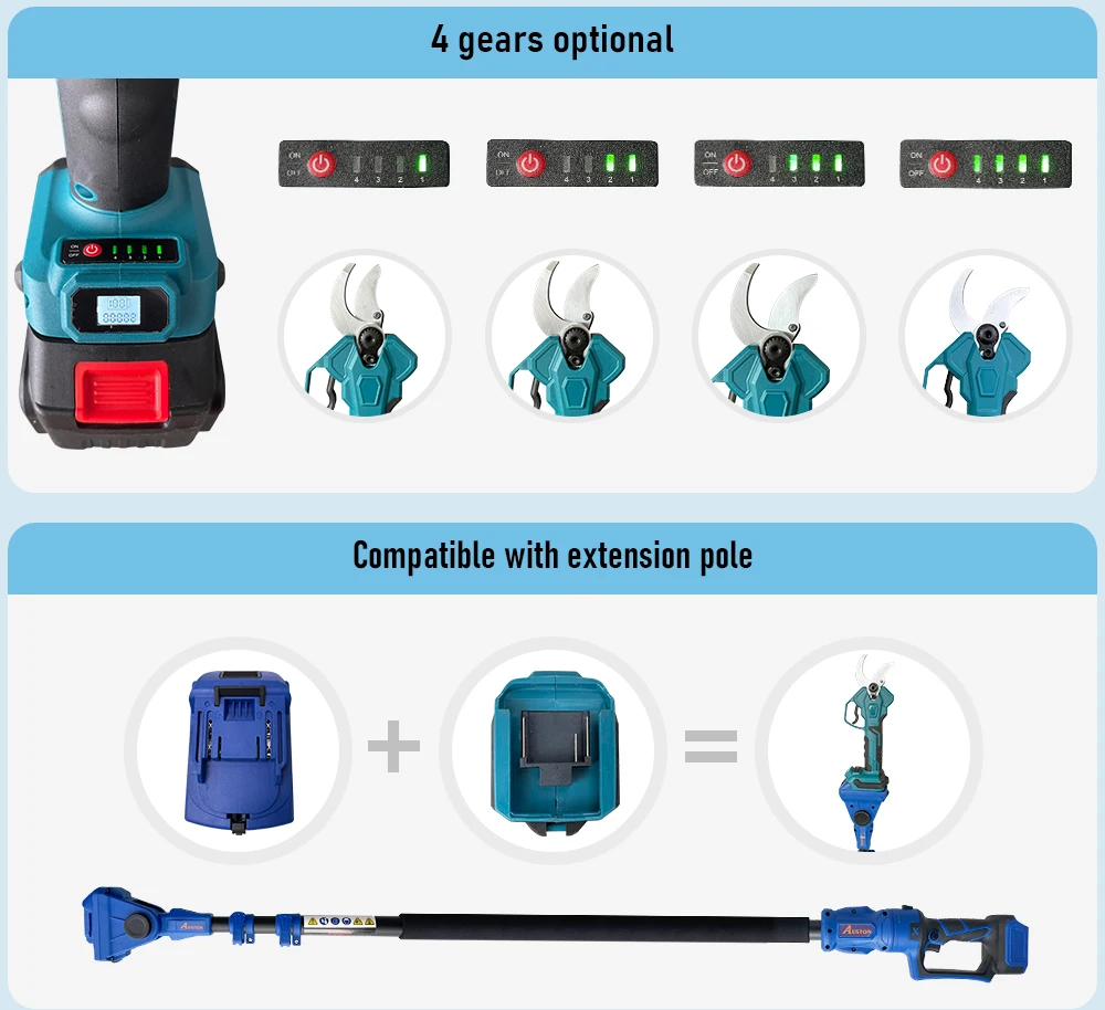 30mm 40mm 21v Brushless Electric Lithium Pruner Shear Scissor With Long ...