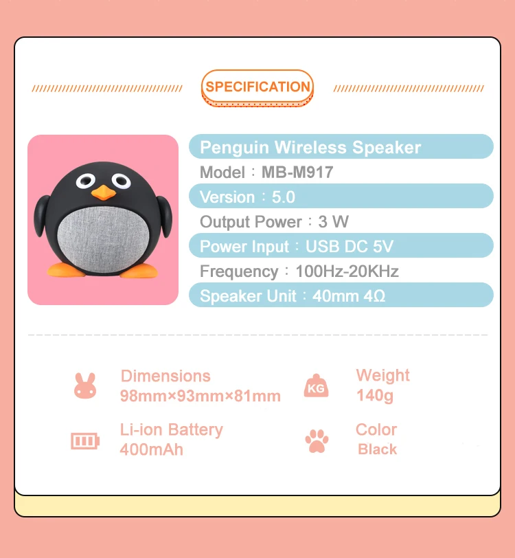 Penguin True Wireless Stereo Portable Audio Bluetooth Speaker