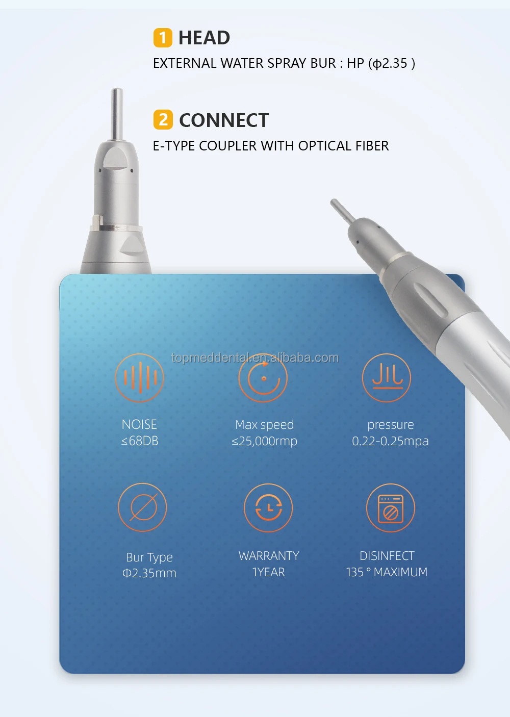 Dental Handpieces Straight N43 Low Rotation External Water Spray System ...
