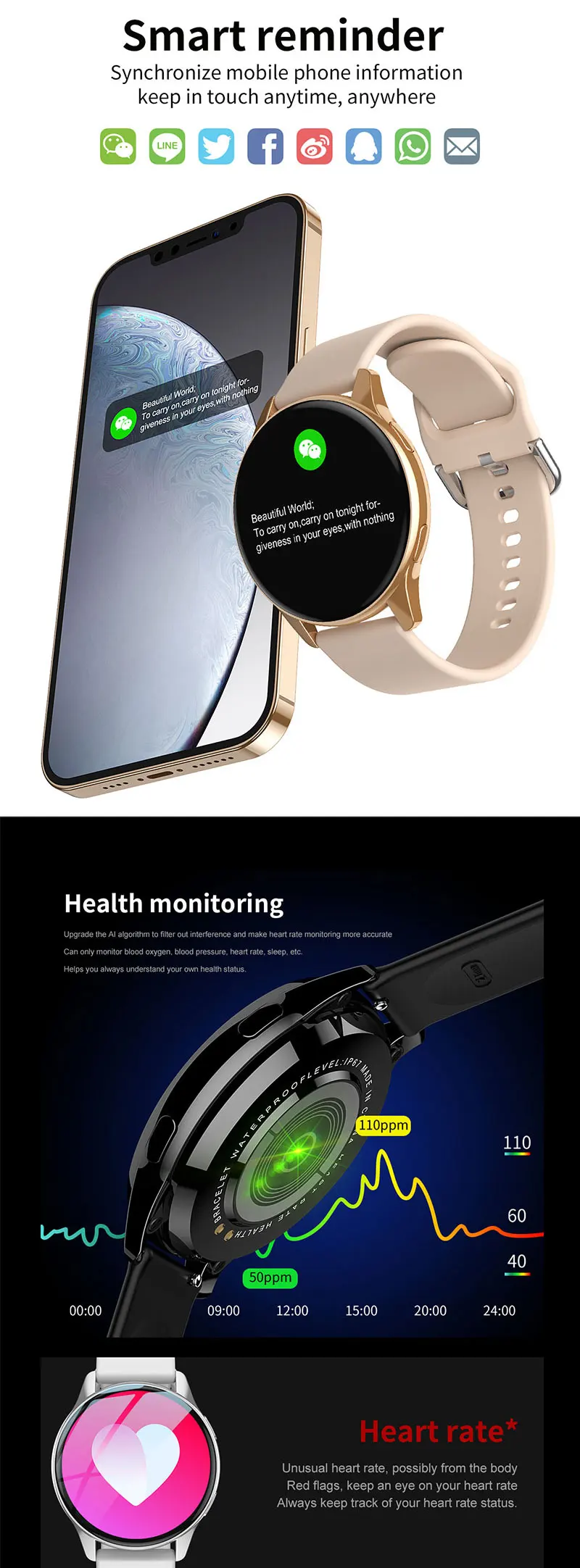 Silicone T2pro Smart Watch 360*360 Full Screen Touch Screen Wristband ...