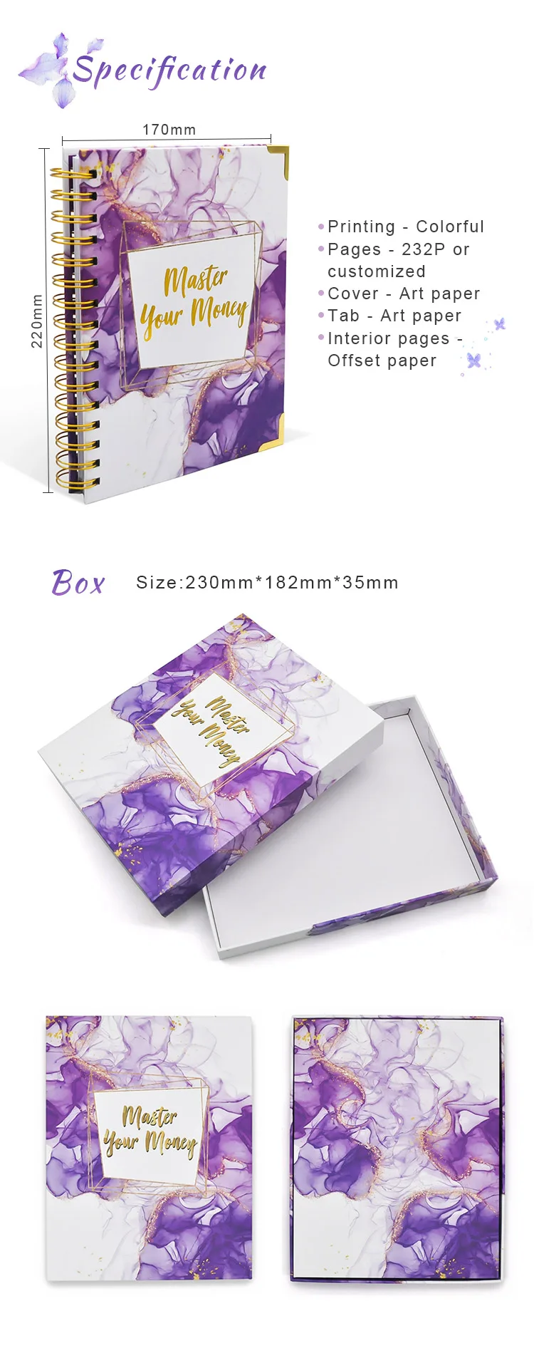 Custom Printed 120 Sheet Spiral Bound Hardcover Day Planner Journal ...