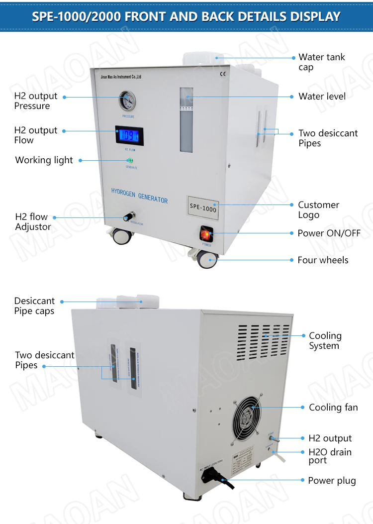0--600ml/min Water Electrolysis Hydrogen Generator PEM Technology