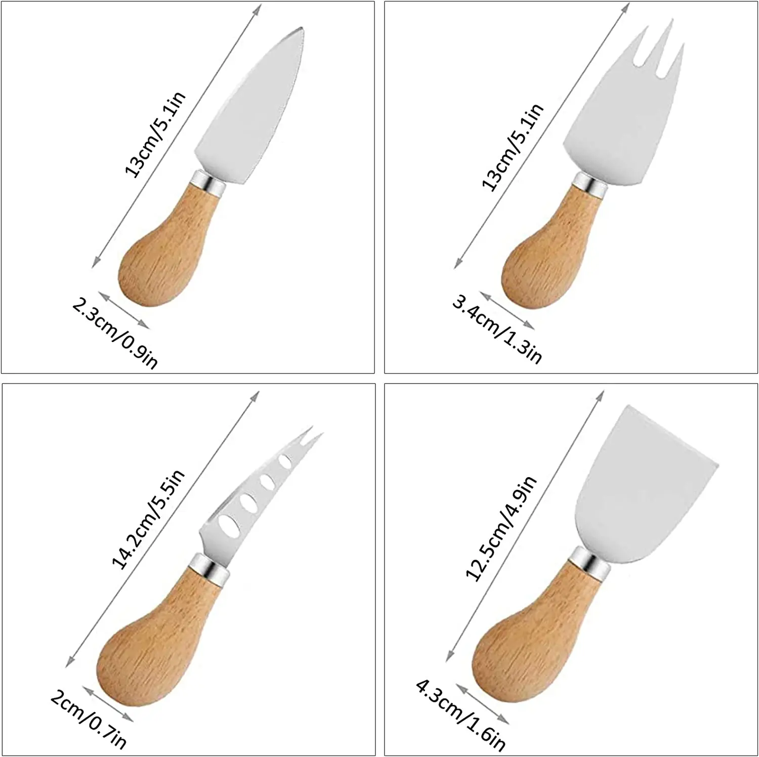 4 Pieces Set Wood Wooden Handle Stainless Steel Cheese Tools Knife Set ...