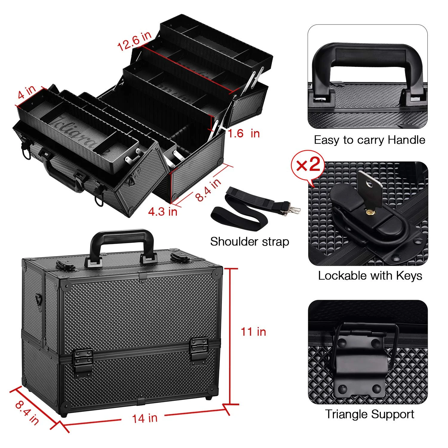 Makeup Train Case Professional Adjustable 6 Trays Cosmetic Cases Makeup ...