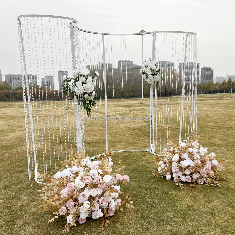 White Iron Frame Backdrop Crystal Beaded Wedding Backdrop Floral ...