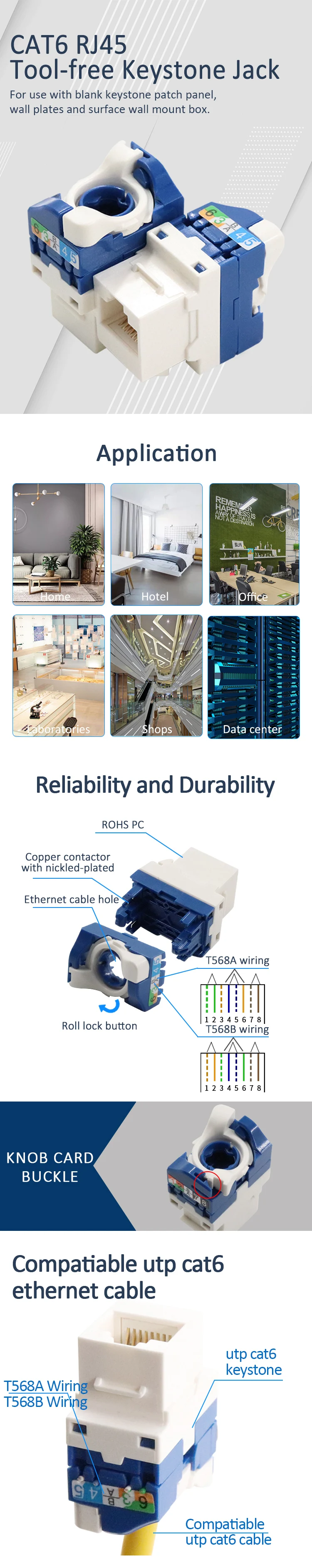 Factory Price Cat6 UTP Keystone Jack RJ45 Tool-Free Terminals| Alibaba.com