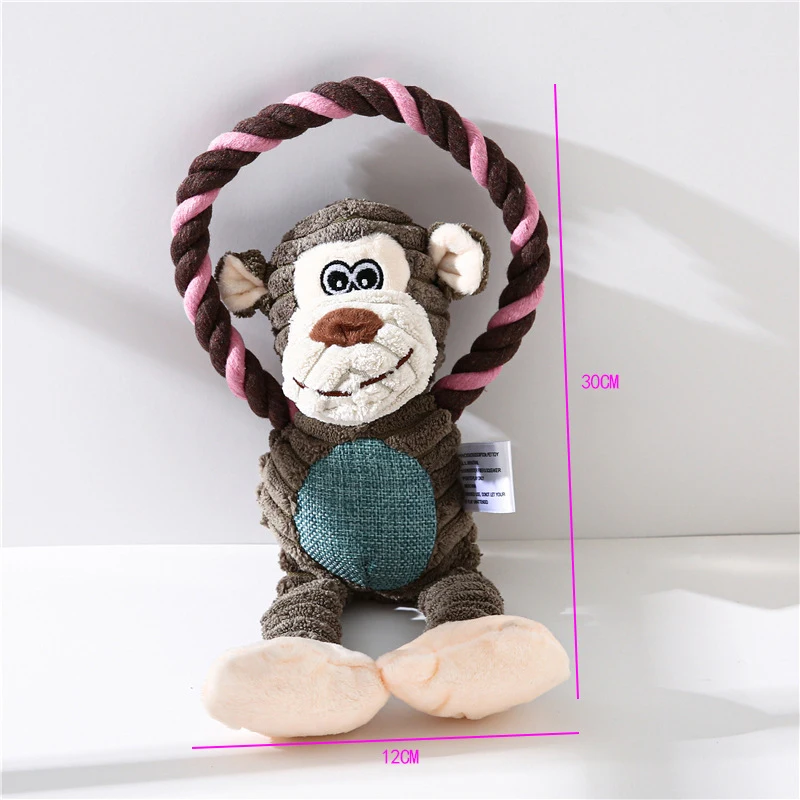 Wholesale Squeaky Dog Plush Rope Toys - Monkey, Lion, Elephant