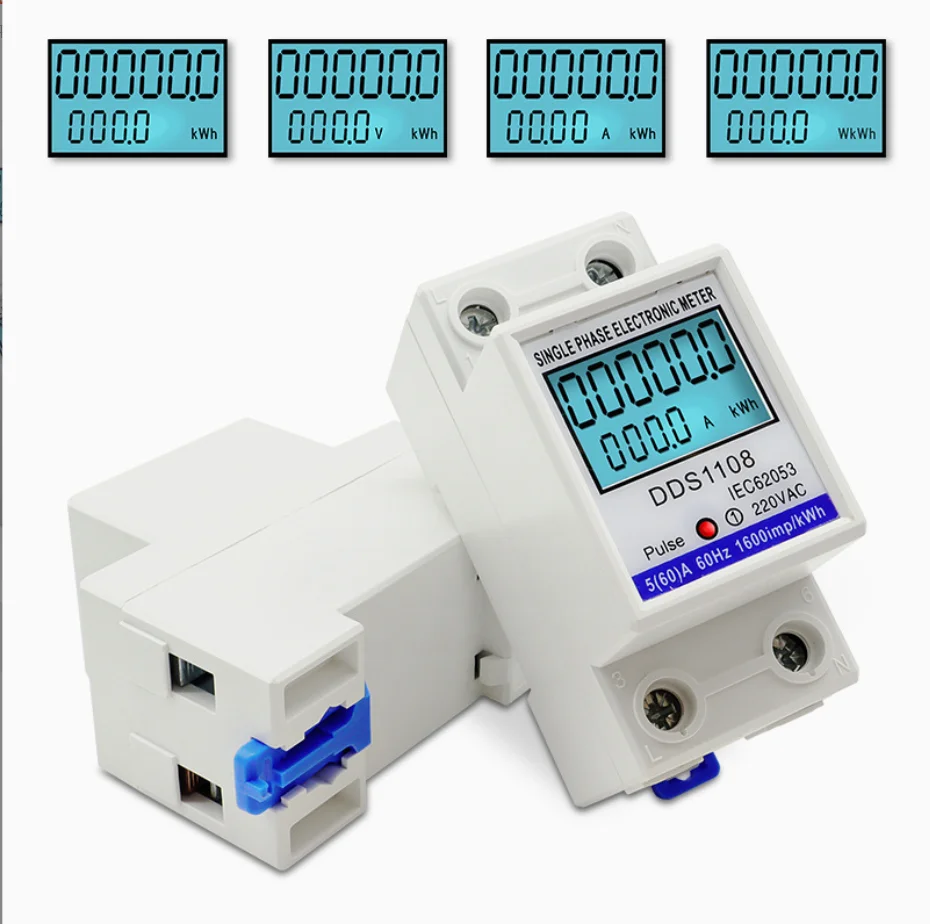 Open Electric Din Rail Single Phase LCD Digital Display Wattmeter Power ...