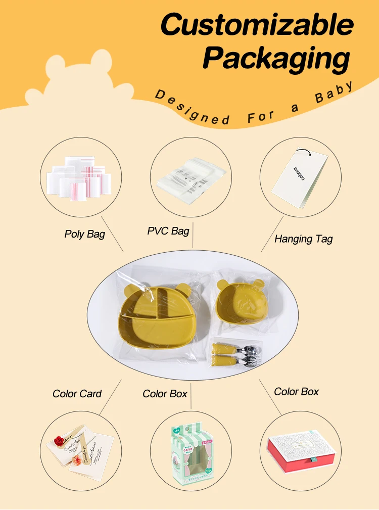 Custom Bear Design Plates Spoon Fork Silicone Baby Feeding Set Silicone ...