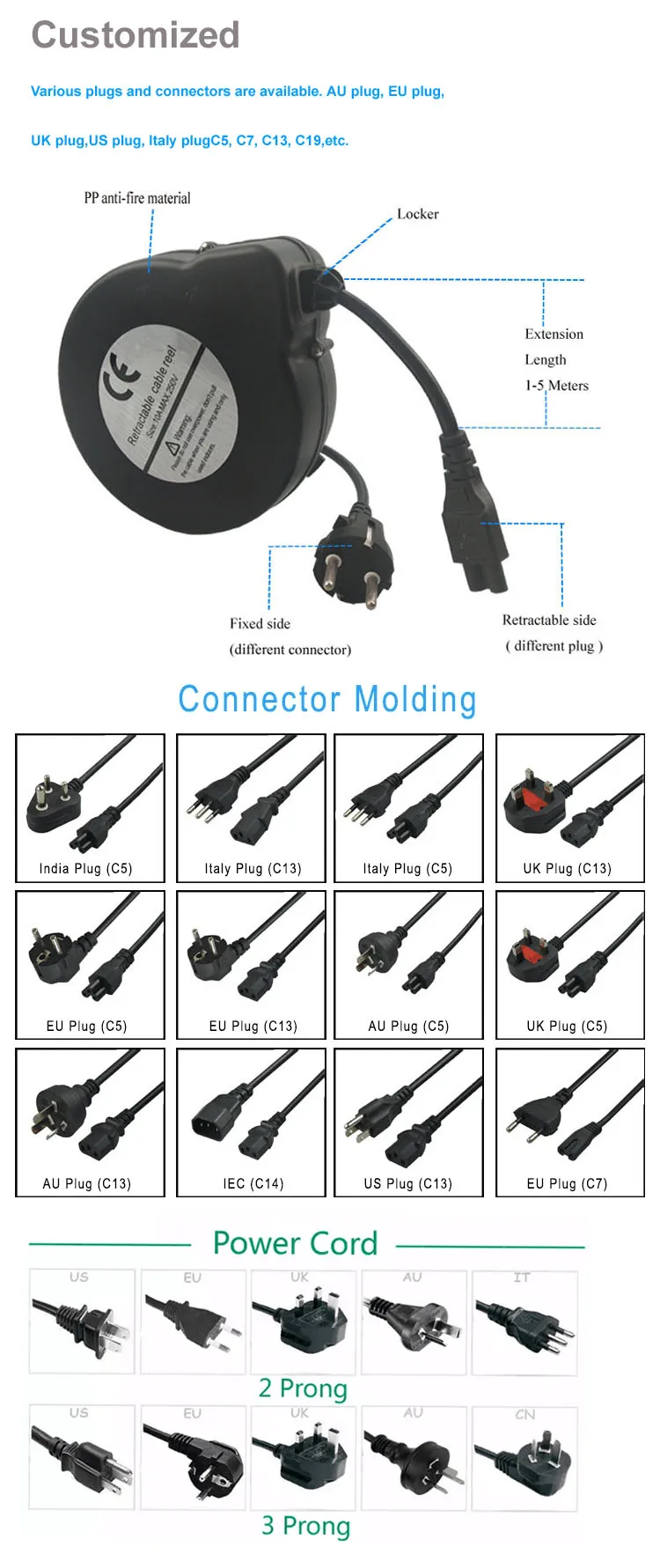 Auto Retractable Power Germany Extension Cord Cable Reel