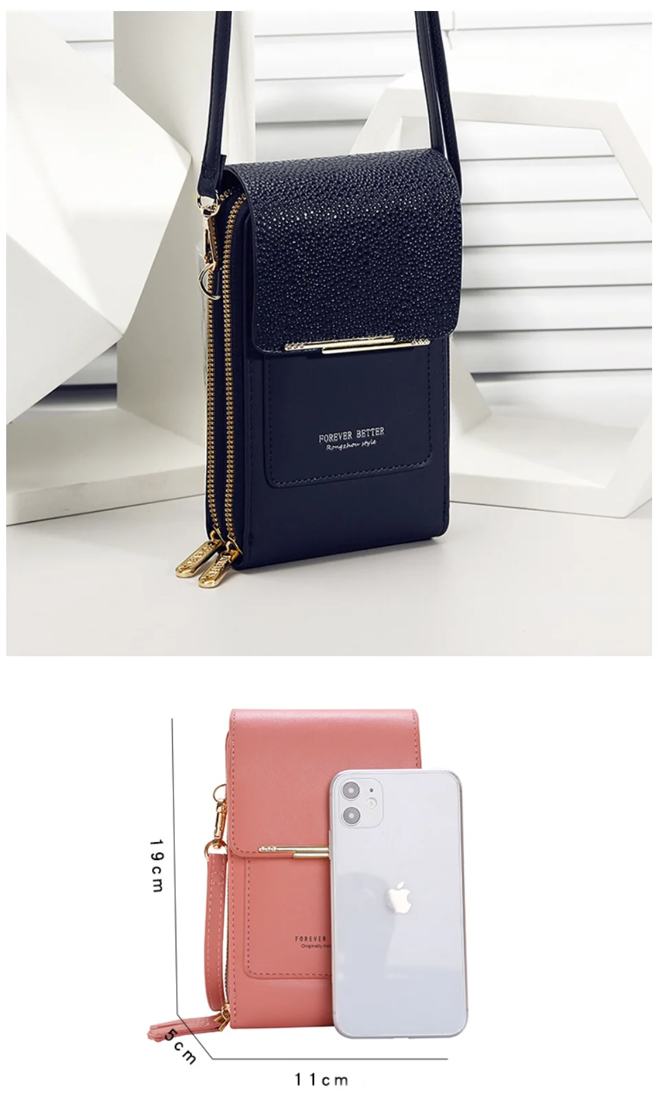 Factory Wholesale Stylish Two Zippers PU Leather Cell Phone Bag Women ...