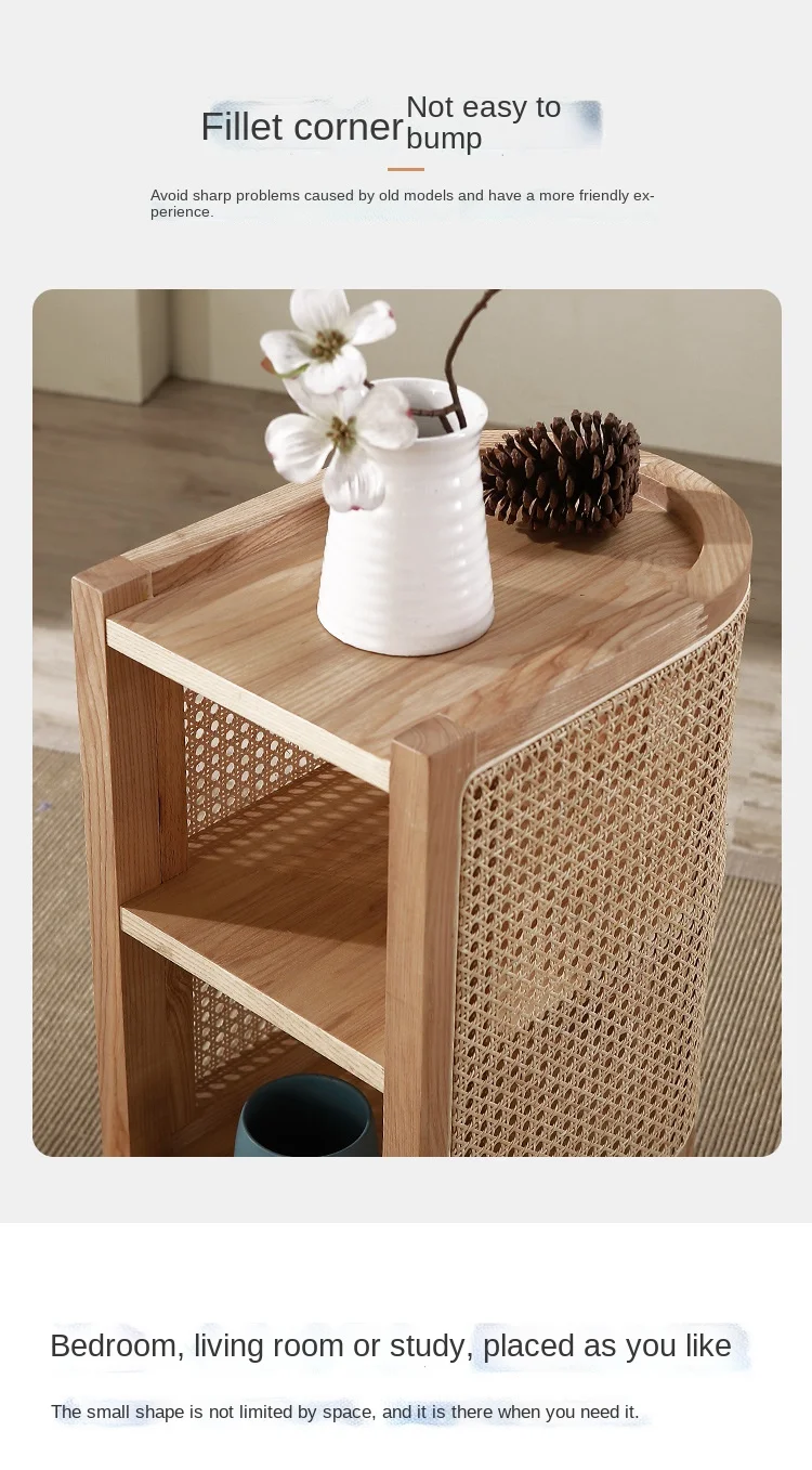 Japanese Style Solid Wood Rattan Bedside Table and Side Cabinet Locker