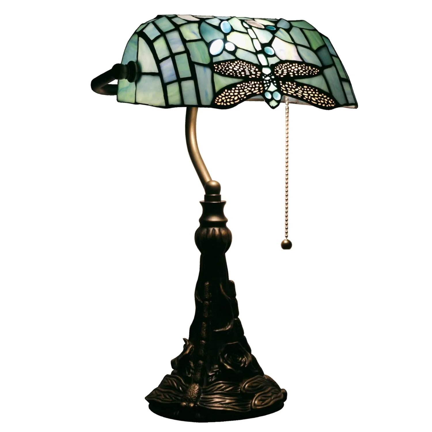 10.6x15.7 Inches Stained Glass Banker Lamps Adjustable Sea Blue ...