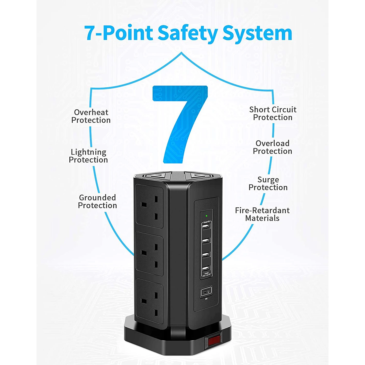 Office Table Power Extension Board - 9AC Outlets & USB Ports