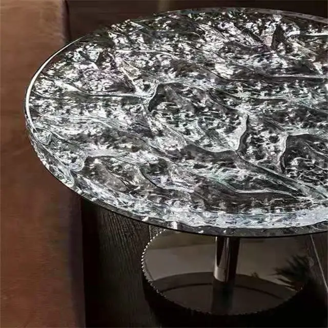 Luxury Modern Italian Minimalist Crystal Water Ripples Glass Top Coffee ...