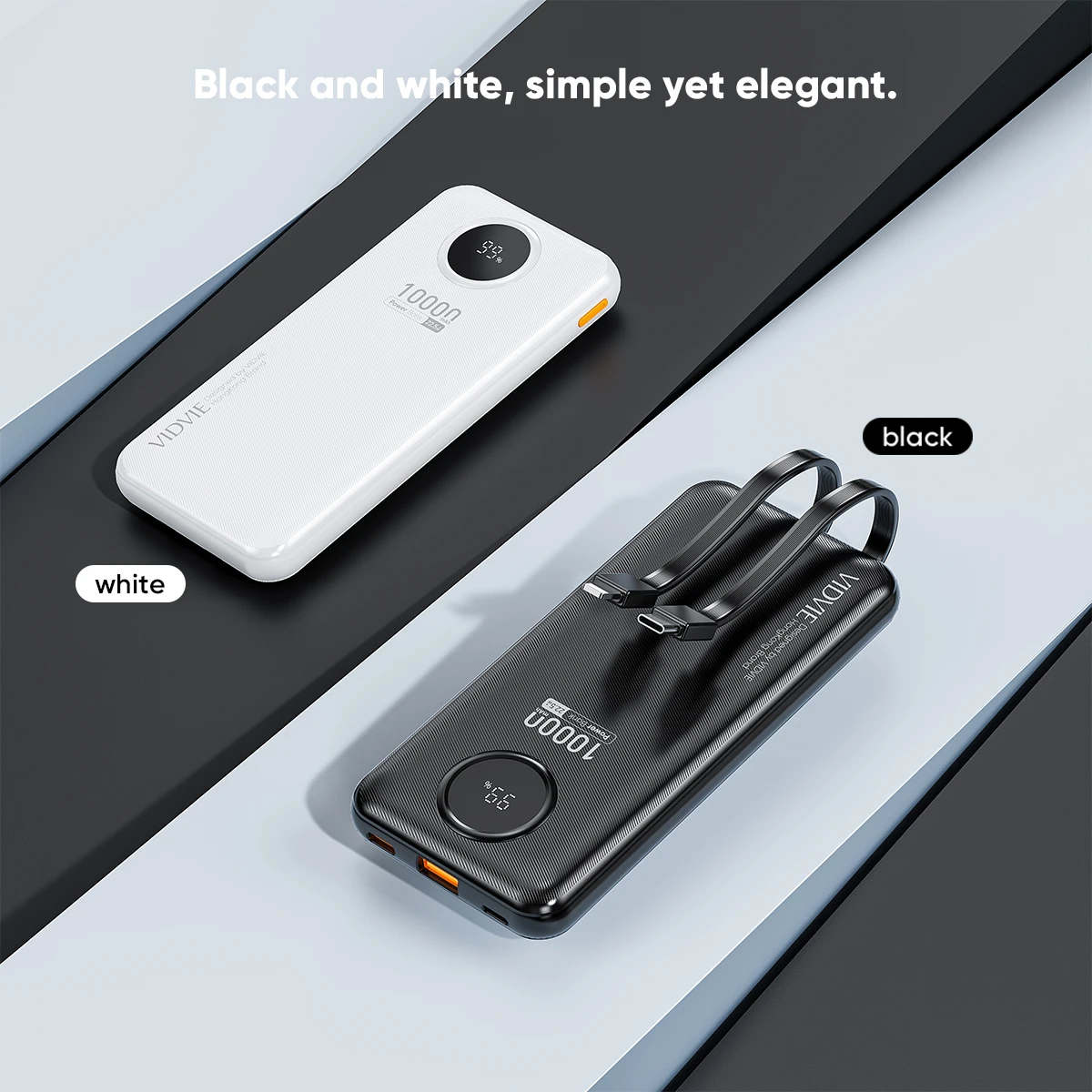 VIDVIE Portable 10000mah Powerbank - Fast Charging & Built-in Cables