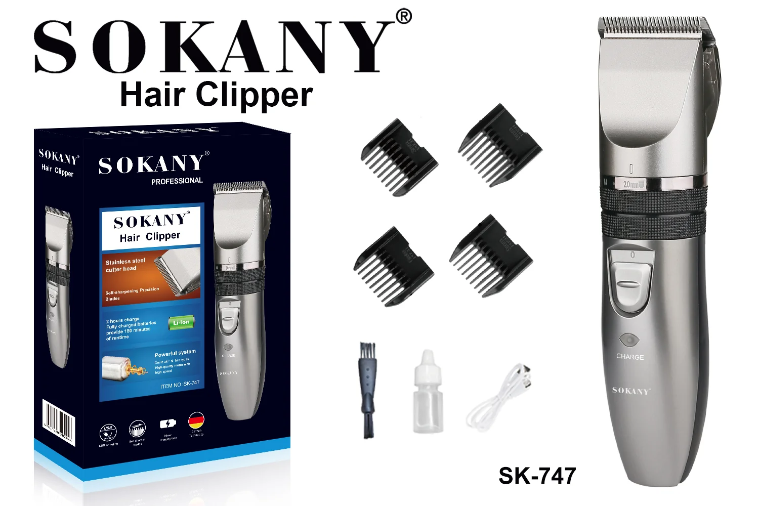 Electric Hair Clipper Sokany New Baldheaded Cordless Shaver Trimmer Men ...