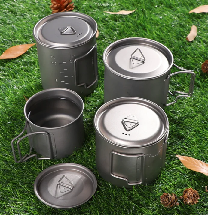 700ml Bushcraft Folding Handle Titanium Cup Outdoor Camping Coffee Mug ...