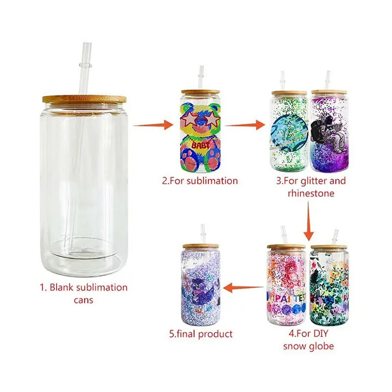 Double Wall 12 Oz 16 Oz Diy Blank Pop Clear Can Shaped Tumblr Beer Glass Cup With Lid And Straw ...