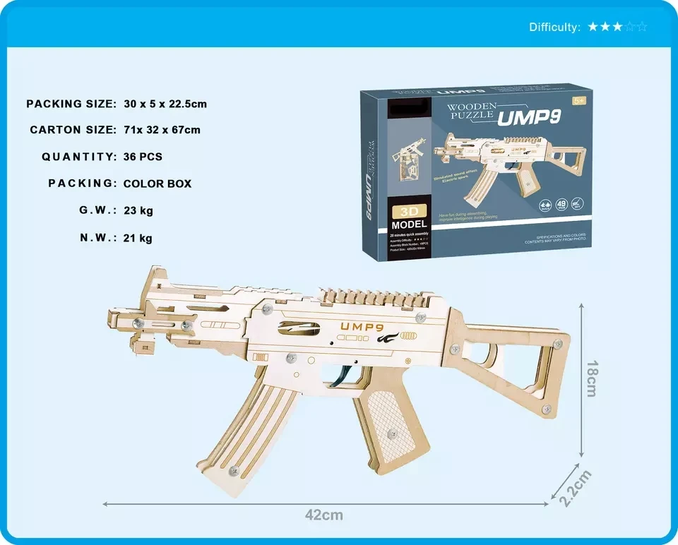 Cpsia Astm Certified Scar-l Submachine Gun Ump9 Diy Gun Toy Puzzles Wood Assembly Kits Toy ...