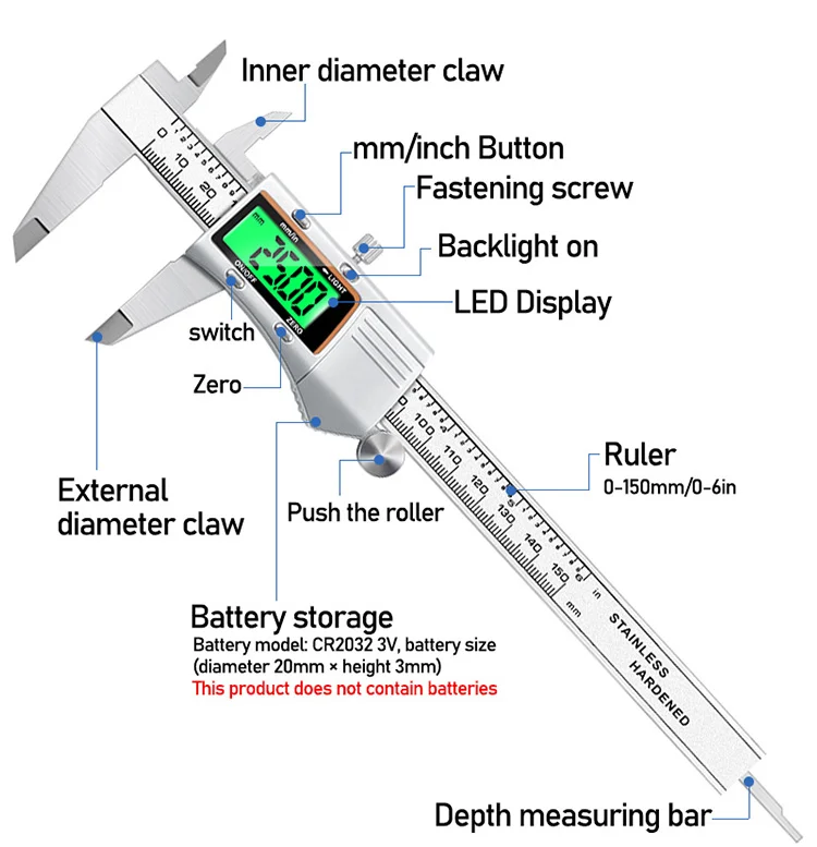 Ditron Stainless Steel Metal Shell Digital Caliper Electronic Vernier ...