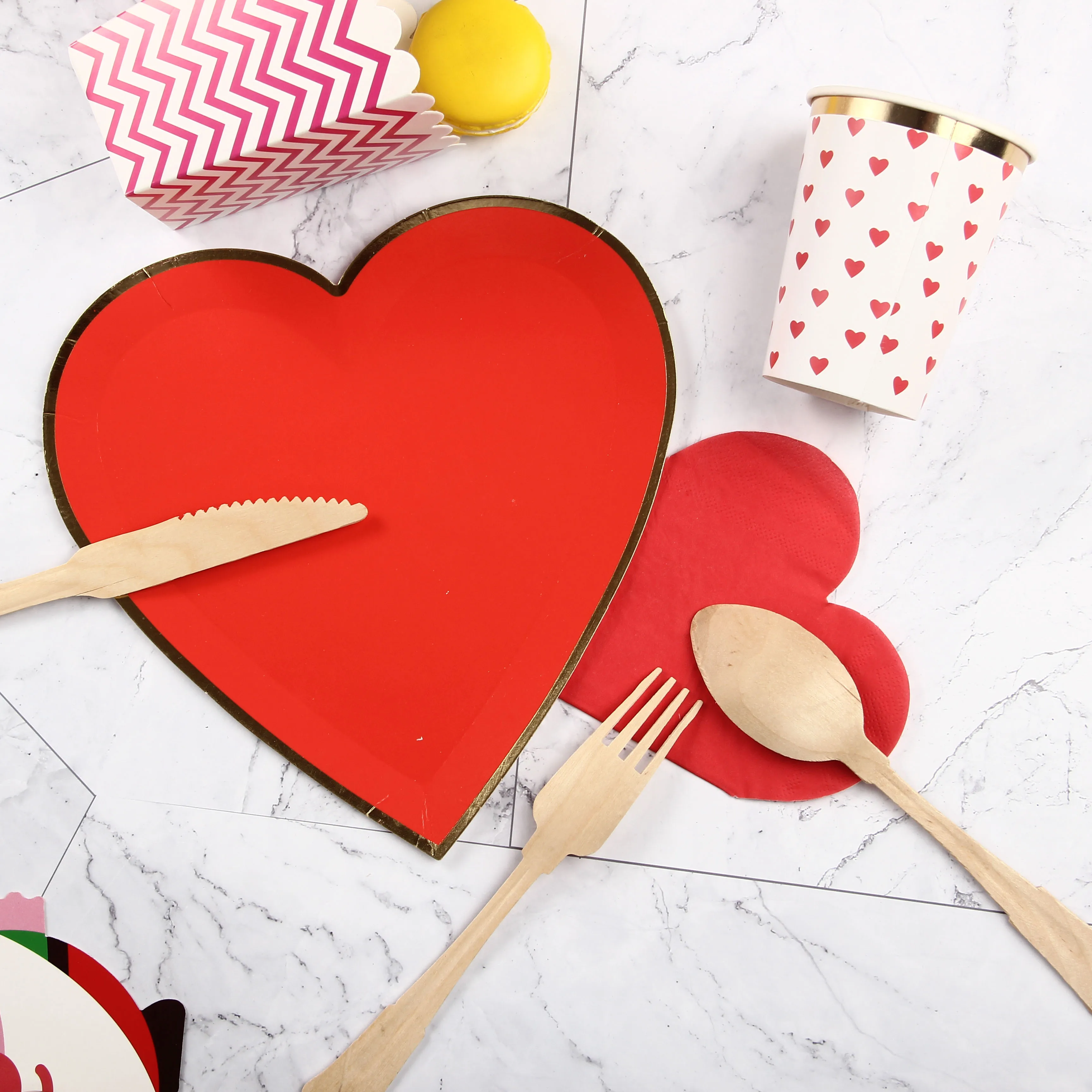 Red Heart-shape Paper Plate Tableware Set Easter Diwali Christmas Baby ...