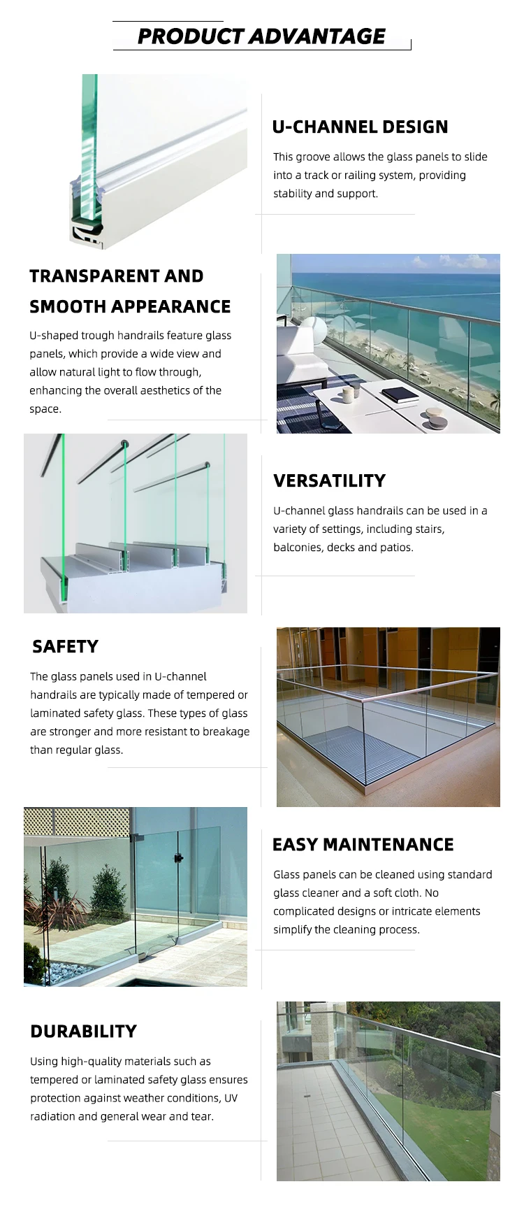 APRO U Channel Railing - Frameless Balustrade Glass