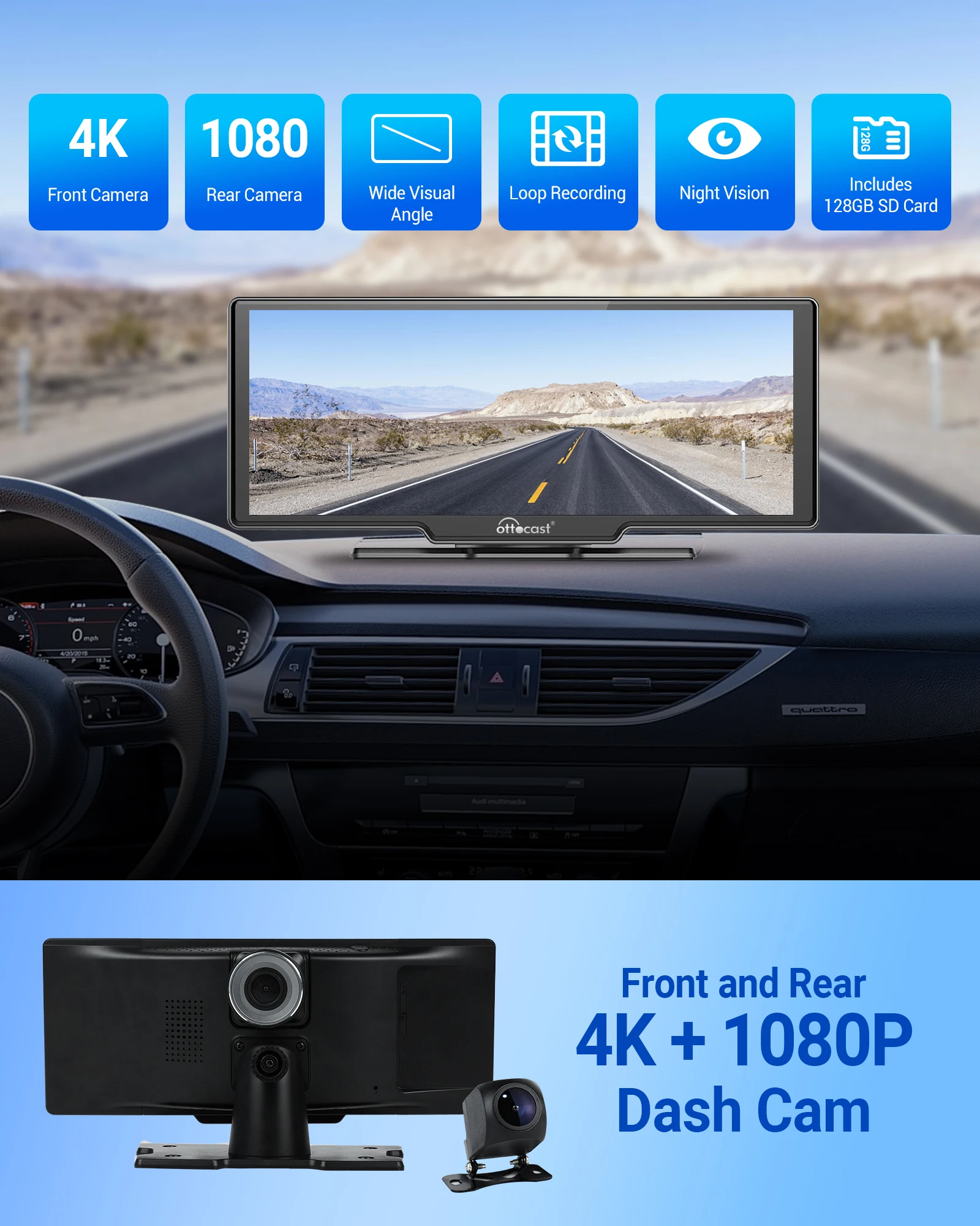 Ottocast Wireless 10 Inch Carplay Portable Carplay Tablet Android Auto ...