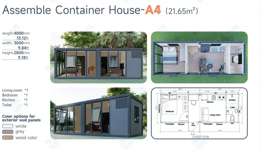Glass Wall Container Homes Prefab Tiny Office Modular House Movable ...