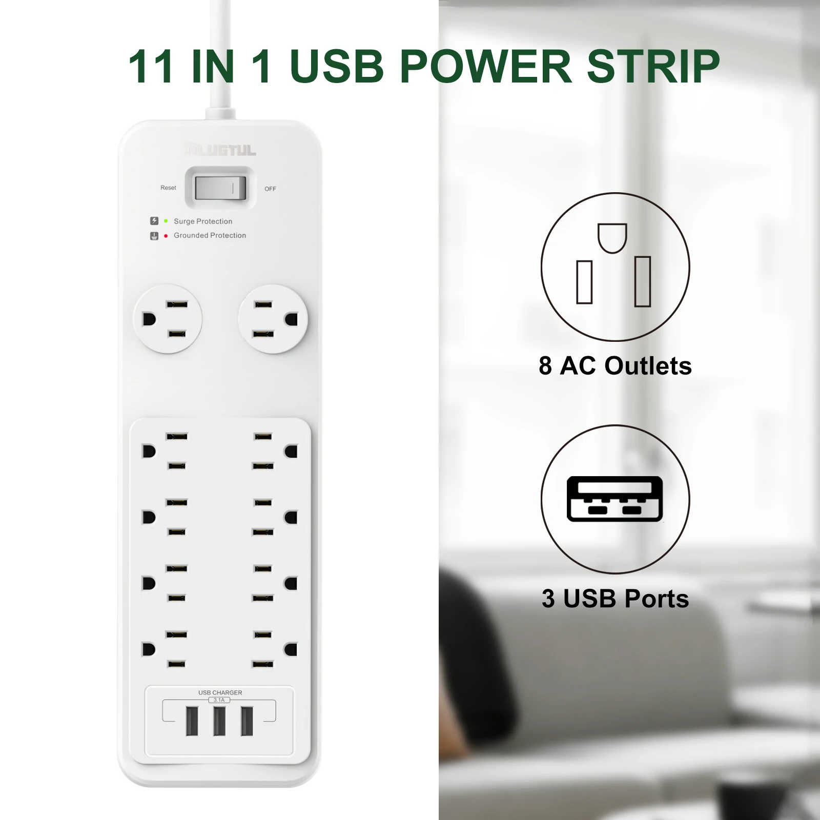 Us Electric Extension Board Power Strip,10 Outlet Etl Power Bar With ...