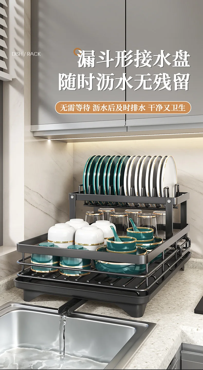 Kitchen Shelving Table Top Drain Dish Drying Storage Holder 2 Tier ...