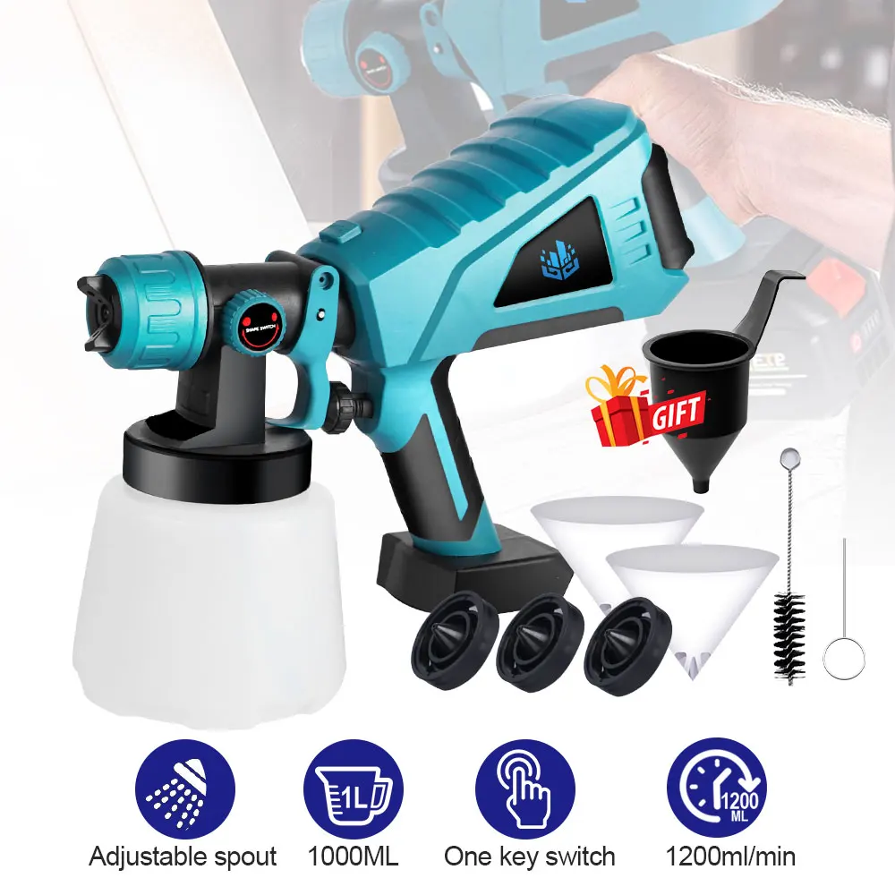 1000ml Cordless Electric Spray Gun Handheld High Efficient Portable ...