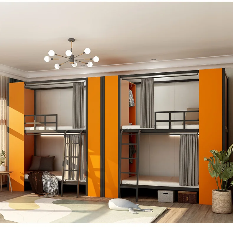 Wholesale Solid Wood Orange Bunk Bed for Space Capsule School Dormitory ...