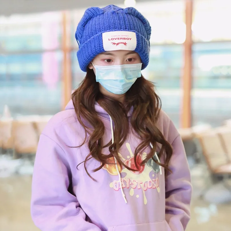 Y2K Style Cat Ear Hat Cute Skull Beanie Hat Knit Wool Felt Cap Warm ...