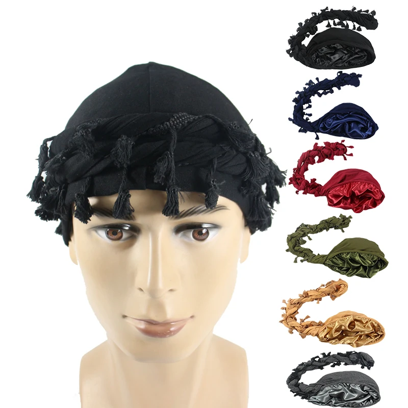 HZM-23207 Men Halo Turban Durag With Tassels Satin Lined Durag Tied ...