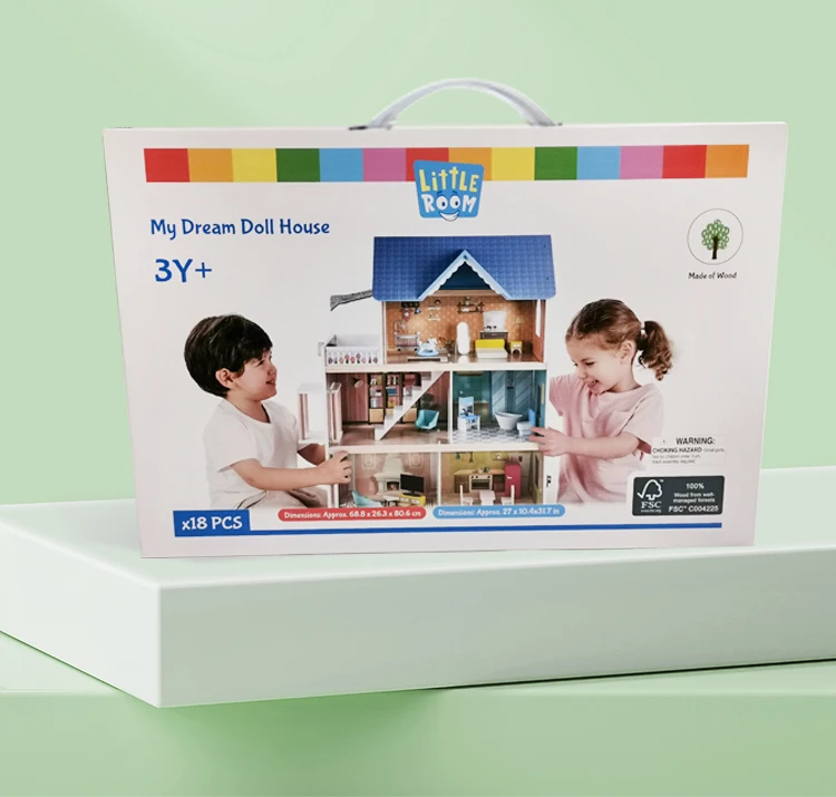 Large Doll House Kit Toys Pretend Play Wooden Dream Baby Doll House ...