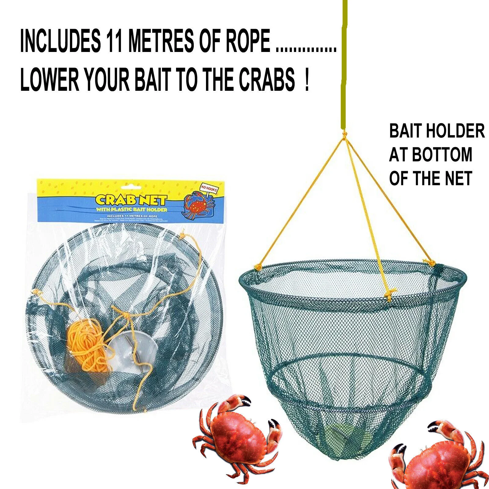 Crab Fish Crayfish Lobster Drop Net With Bait Clip & Rope Safe Crabbing ...