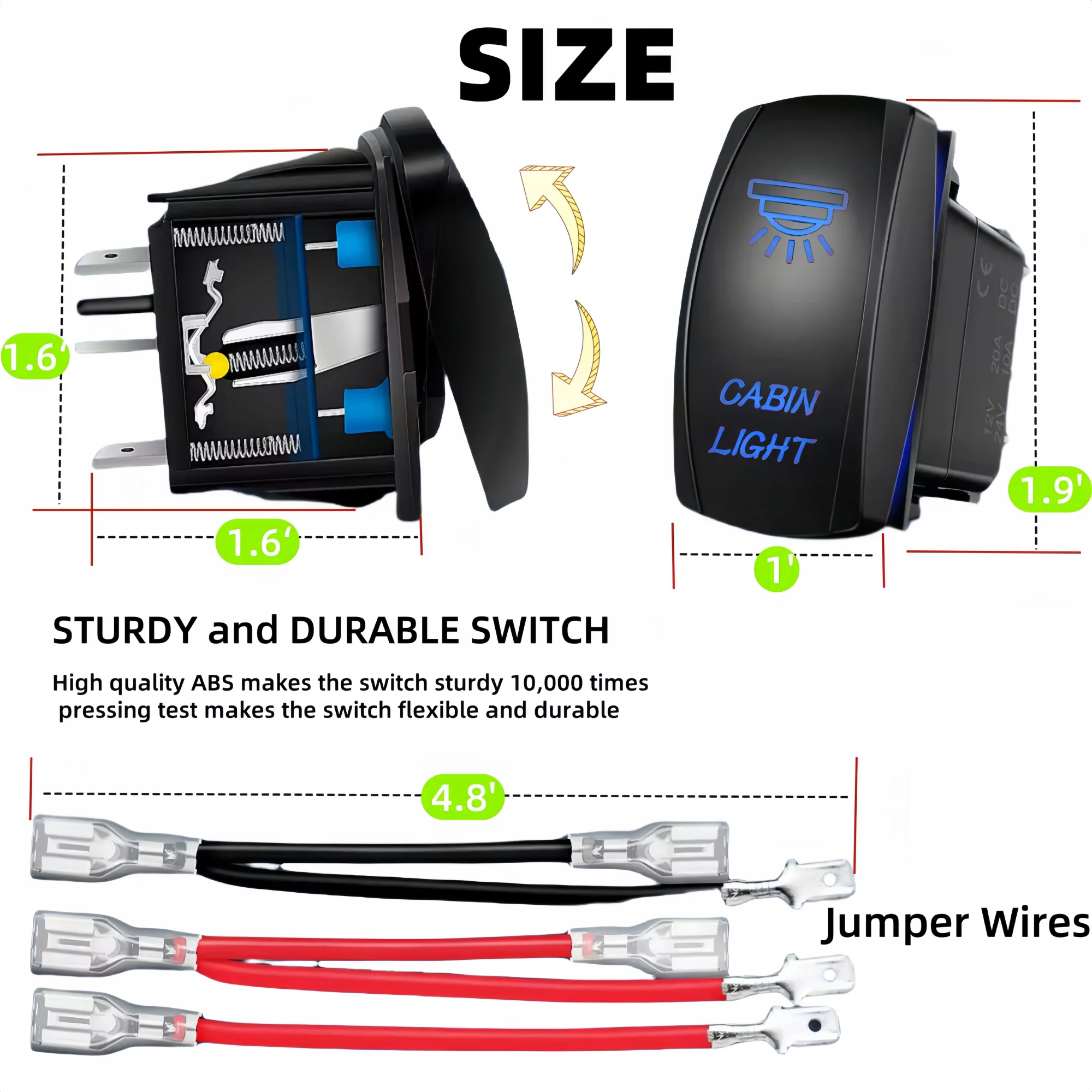 Cabin Light Rocker Switch 5 Pin 12V-24V Marine Boat Heavy Duty Toggle ...