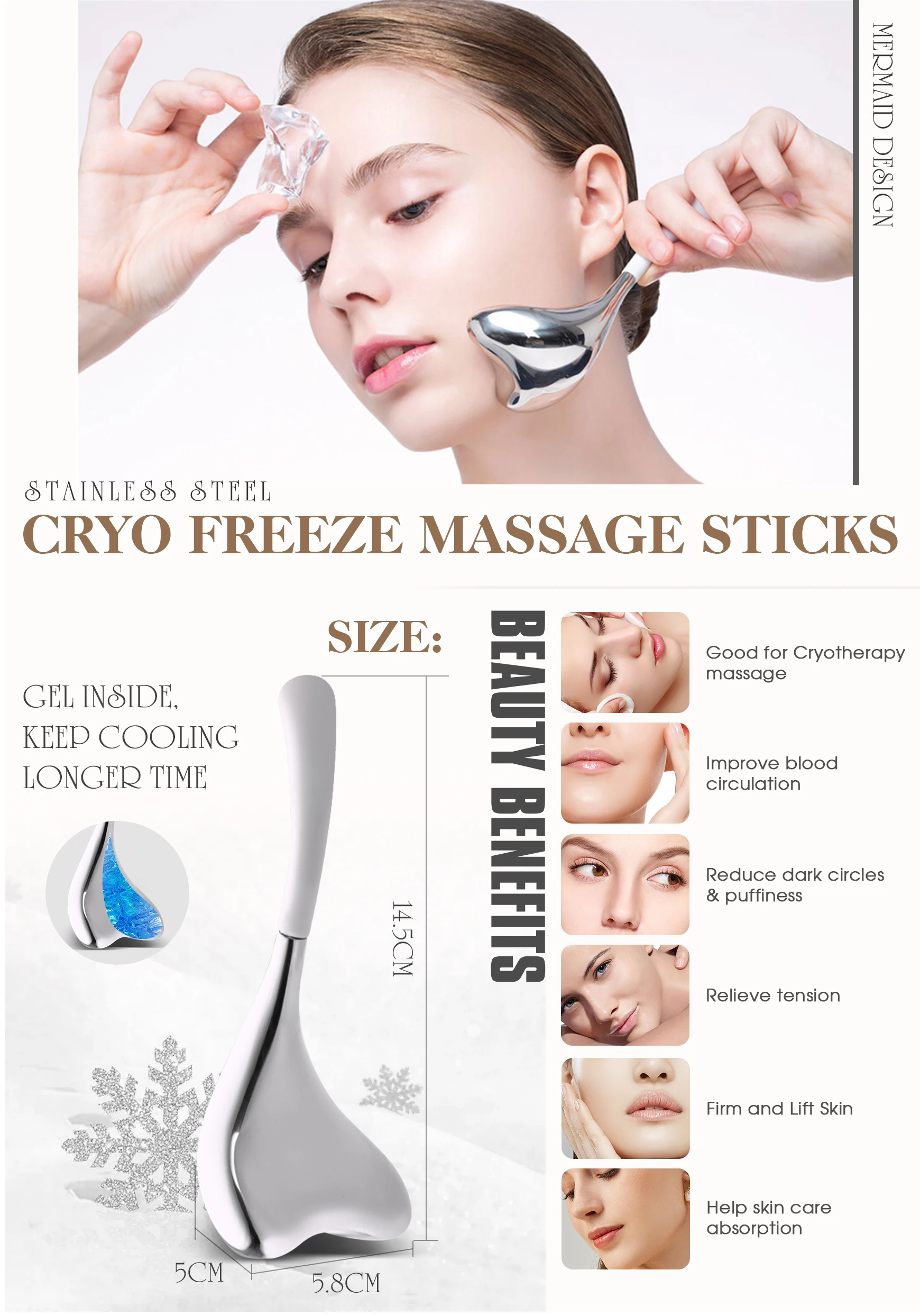 Magic Rose Gold Handheld Facial Ice Cryo Freeze Tools Cooling Cold ...