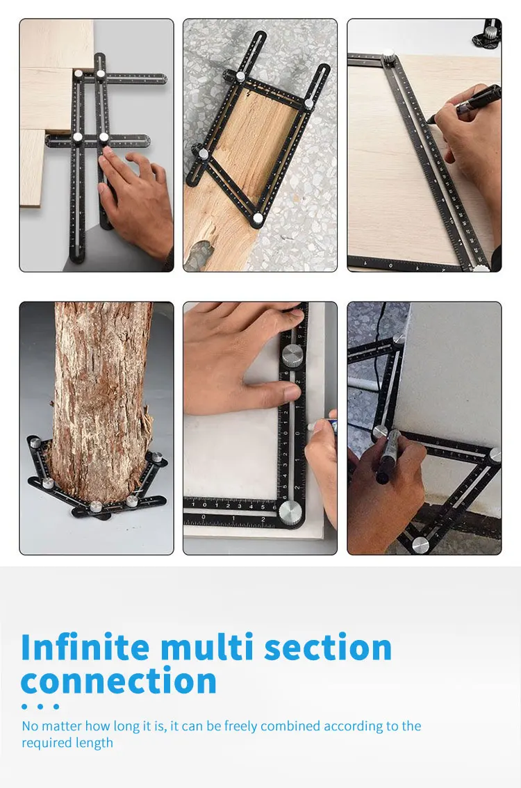 Adjustable Six Fold Ruler - Multiple Opening Tile Locator